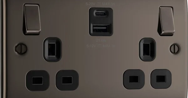 BG Nexus B/Nickel 2G Switched Socket USB A & C